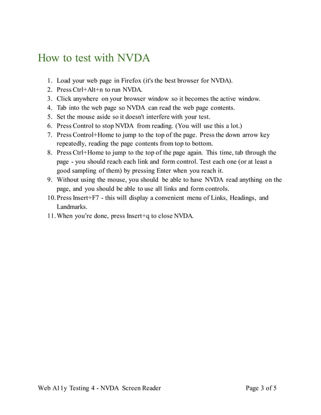 Web accessibility testing 4 - NVDA screen reader | PDF