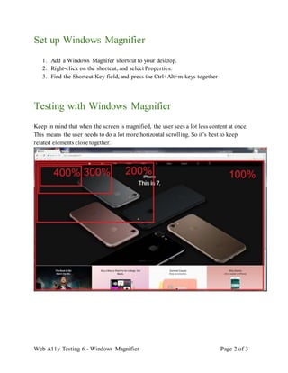Web accessibility testing 5 - Windows magnifier | DOCX | Computing ...