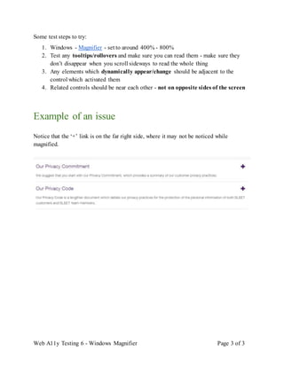 Web accessibility testing 5 - Windows magnifier | DOCX