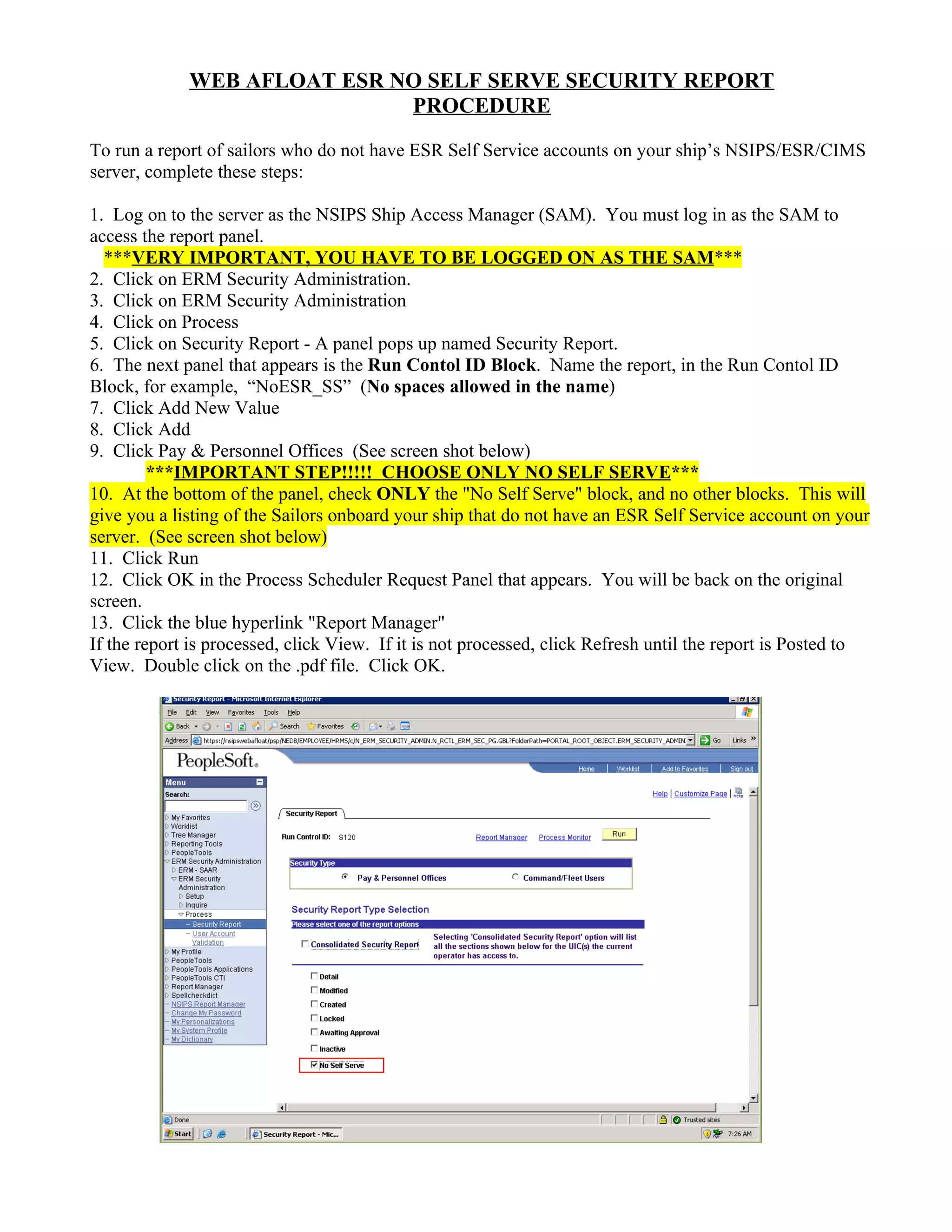 Web afloat no self serve security report procedure | DOC