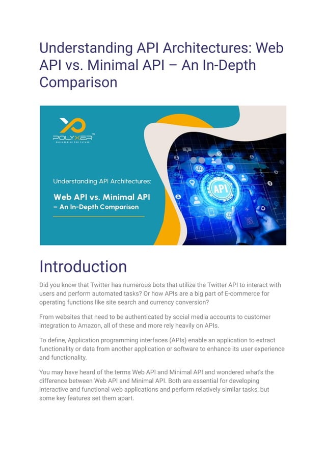 Understanding API Architectures: Web API vs. Minimal API – An In-Depth Comparison | PDF
