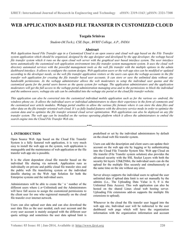 Web application based file transfer in customized cloud | PDF