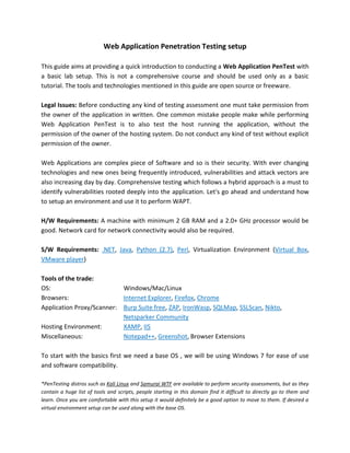 Web application penetration testing lab setup guide | PDF