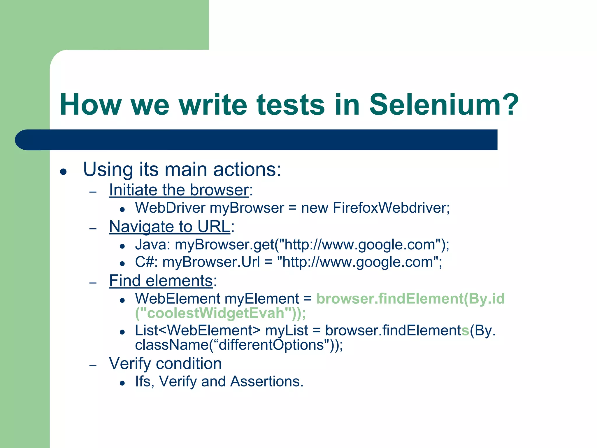 Web automation using selenium.ppt | Web Development | Internet