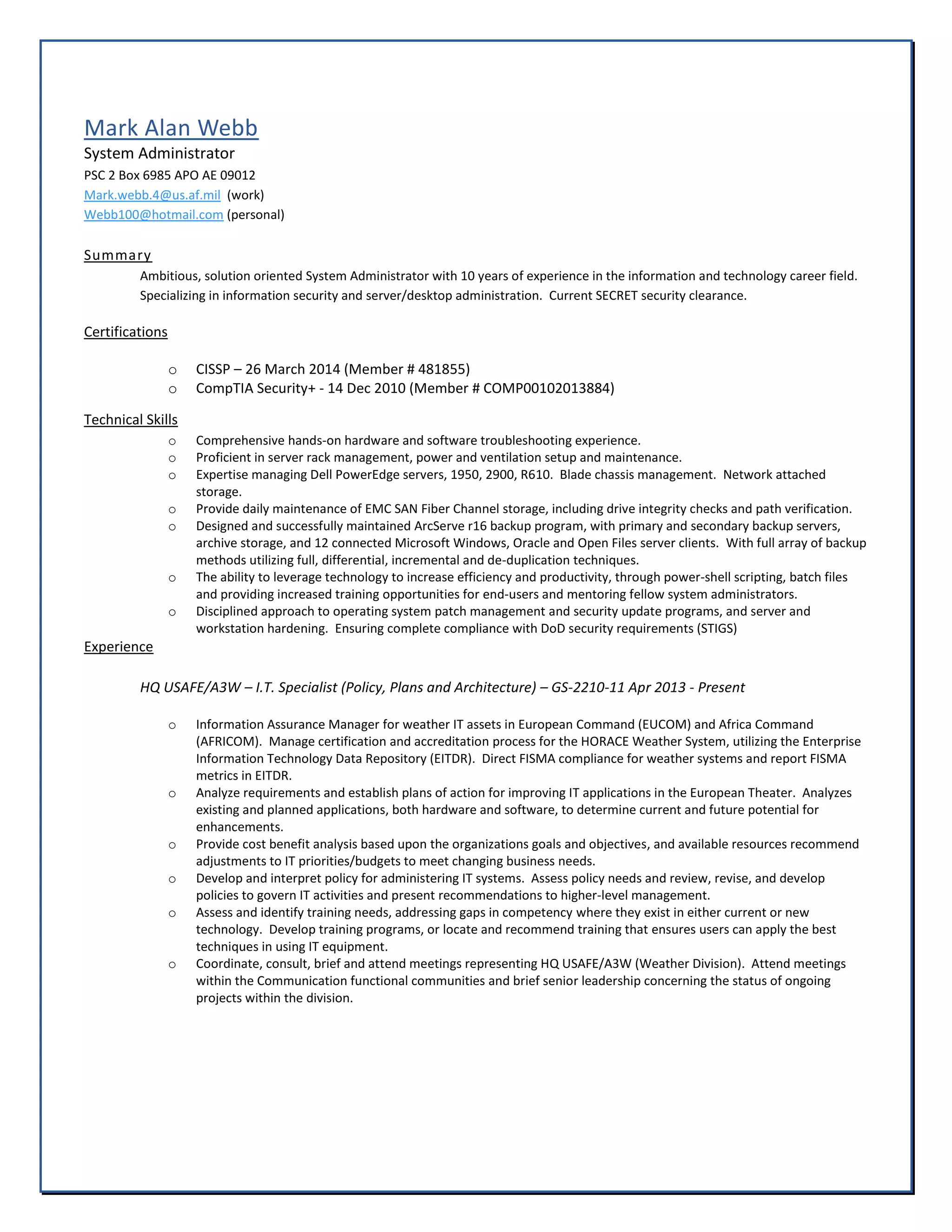 Webb 2014 resume | PDF | IT and Internet Support | Internet