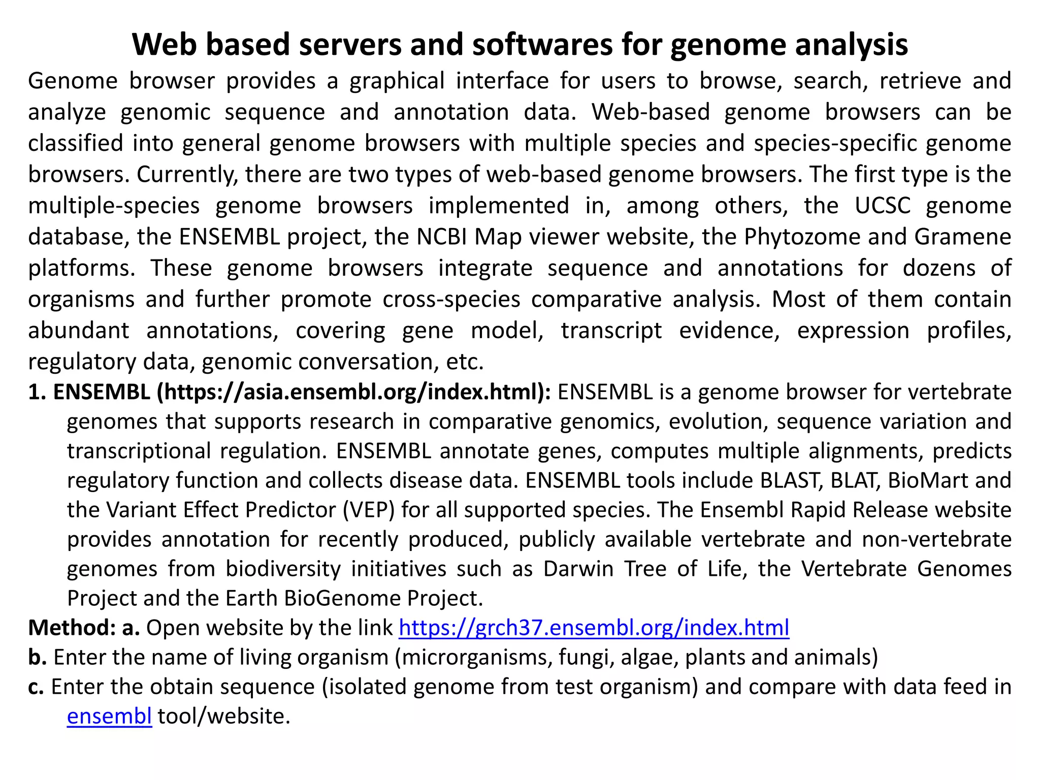 Web based servers and softwares for genome analysis | PPTX