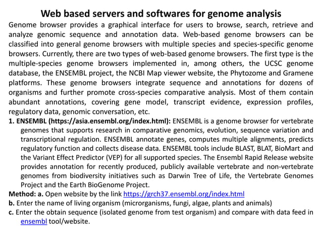 Web based servers and softwares for genome analysis | PPTX | Databases | Computer Software and ...