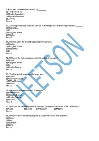 Web Browser MCQ Questions and Answers (WWW Internet) | PDF