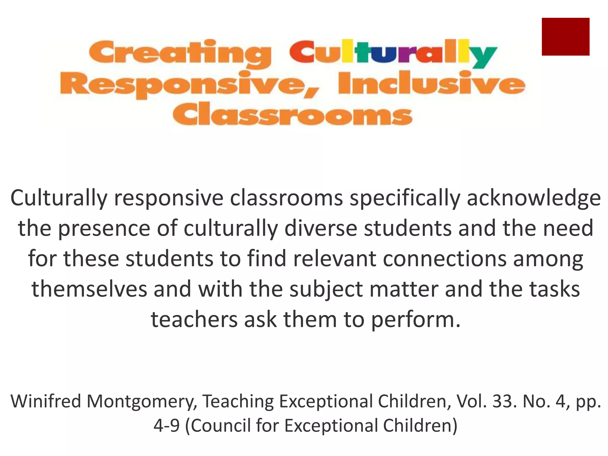 Culturally Responsive Classroom Management March 18-20 | PPTX | Education