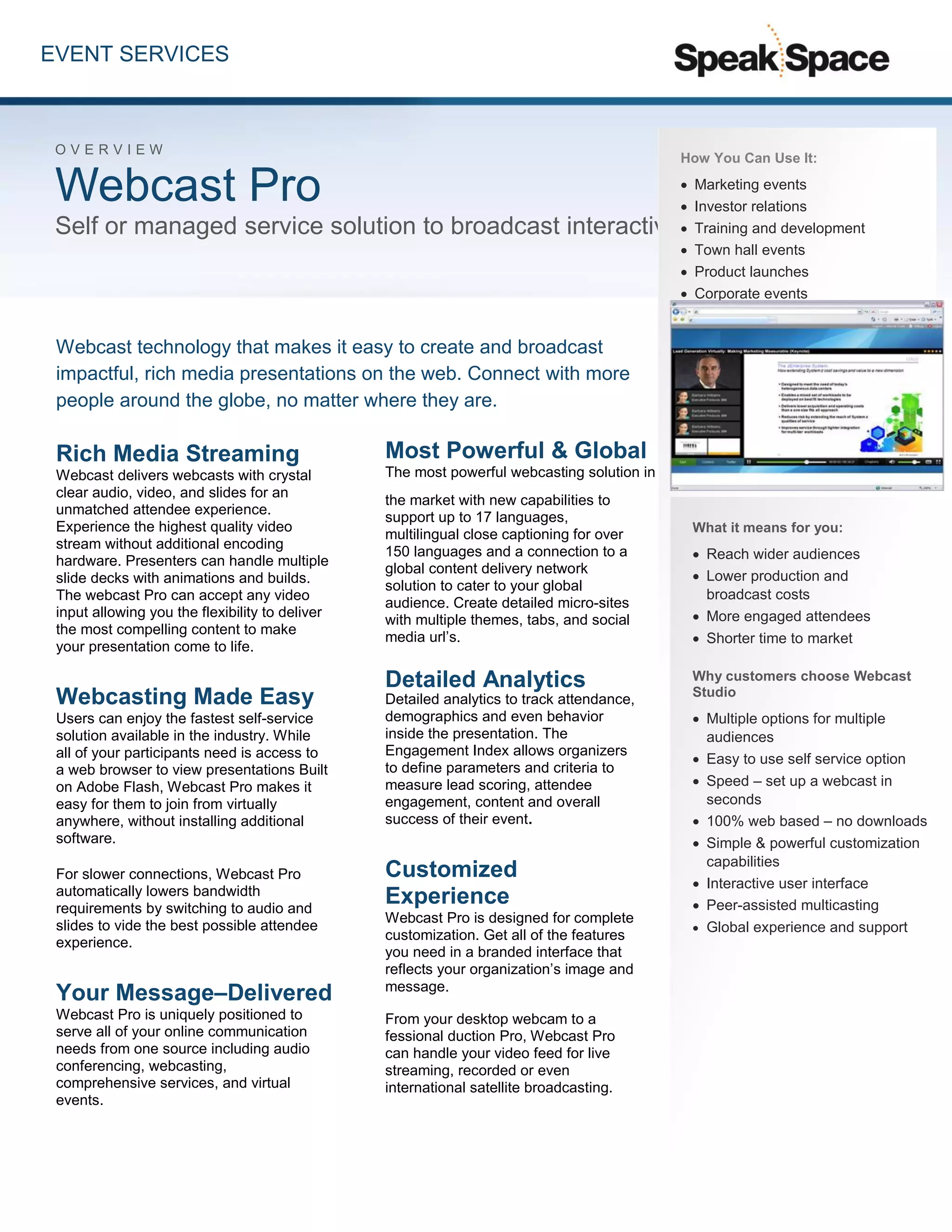 SpeakSpace Webcasting | PDF