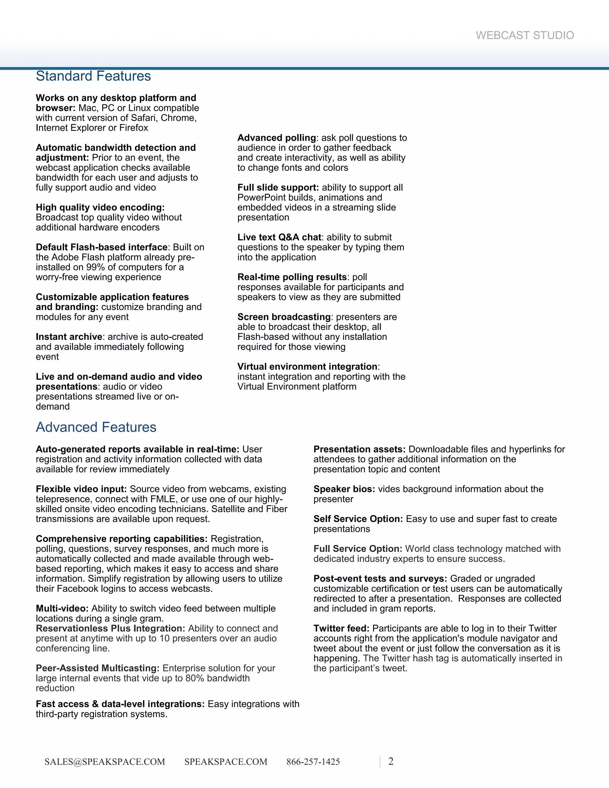 SpeakSpace Webcasting | PDF