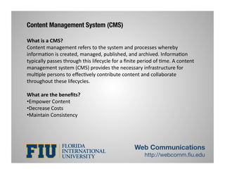 FIU Web Content Management System (CMS) | PPT