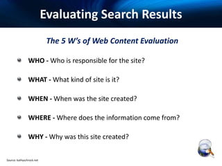 Web Content Evaluation | PPTX | Search | Internet