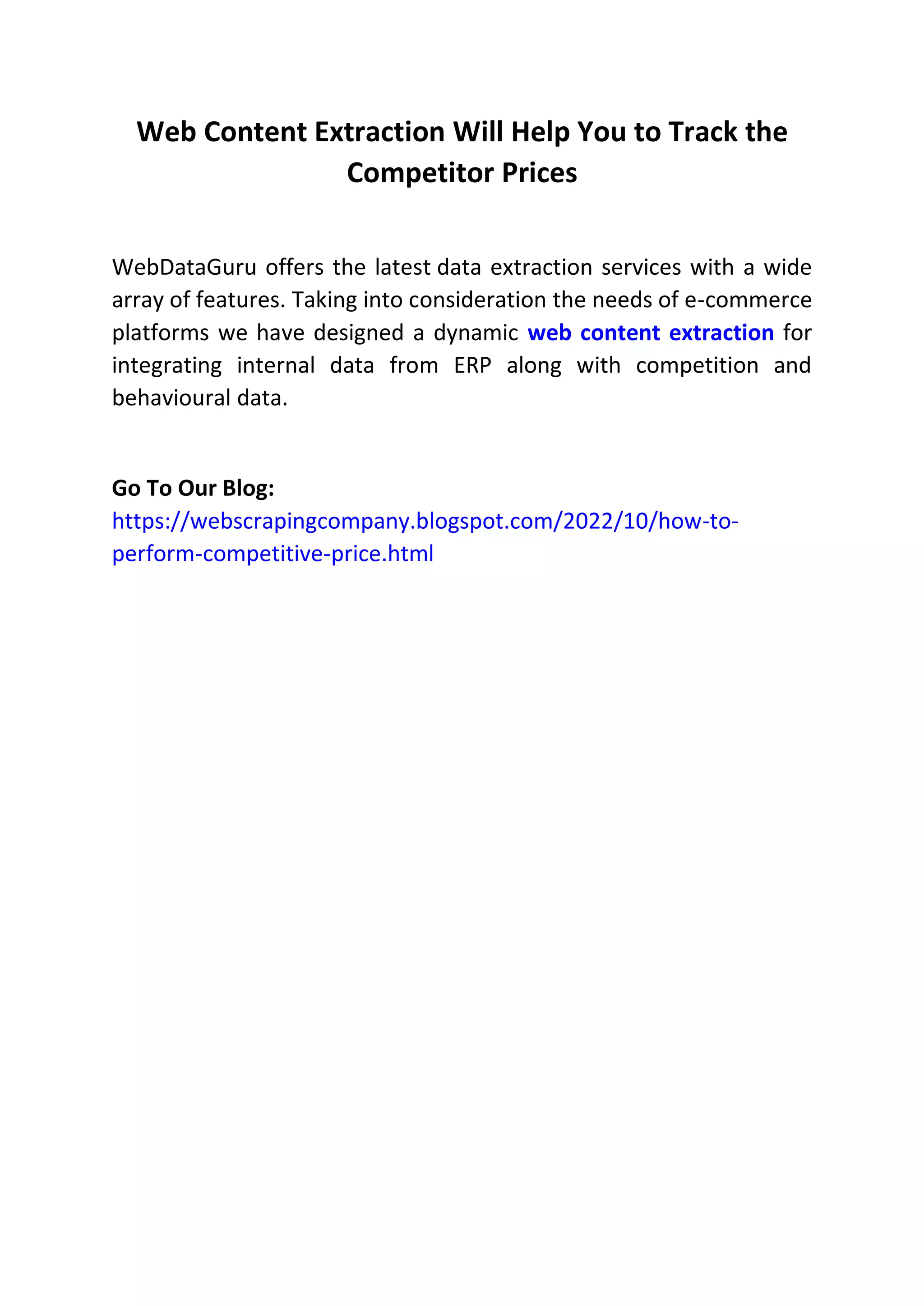 Web Content Extraction Will Help You to Track the Competitor Prices | PDF