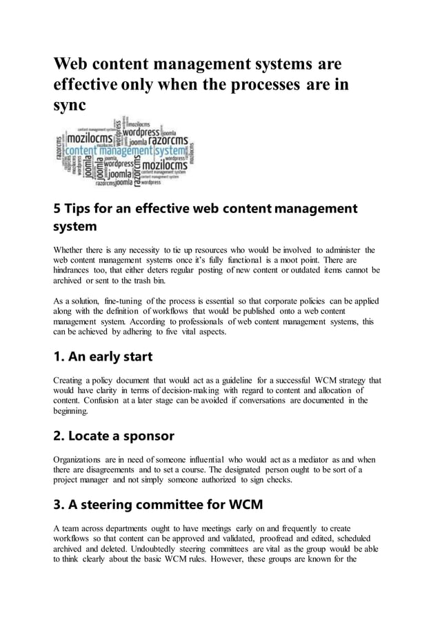 Web Content Management Systems Are Effective Only When The Processes Are In Sync Pdf 8701