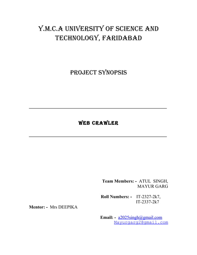 Web crawler synopsis | DOC | Search | Internet