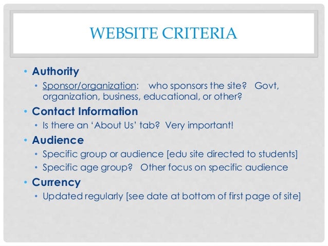 Web criteria