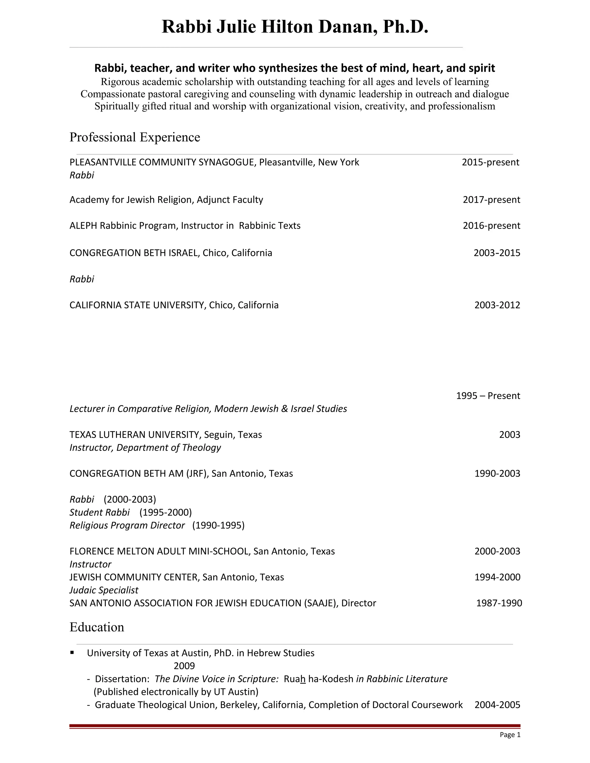 CV with Personal Statement_Rabbi Julie Danan | DOC