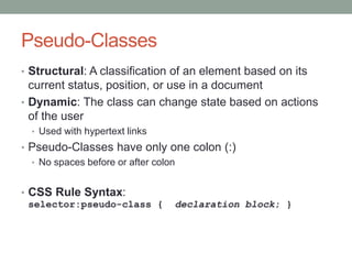 WEBD 162: Box Model, Pseudo-Classes and Pseudo-Elements | PPTX