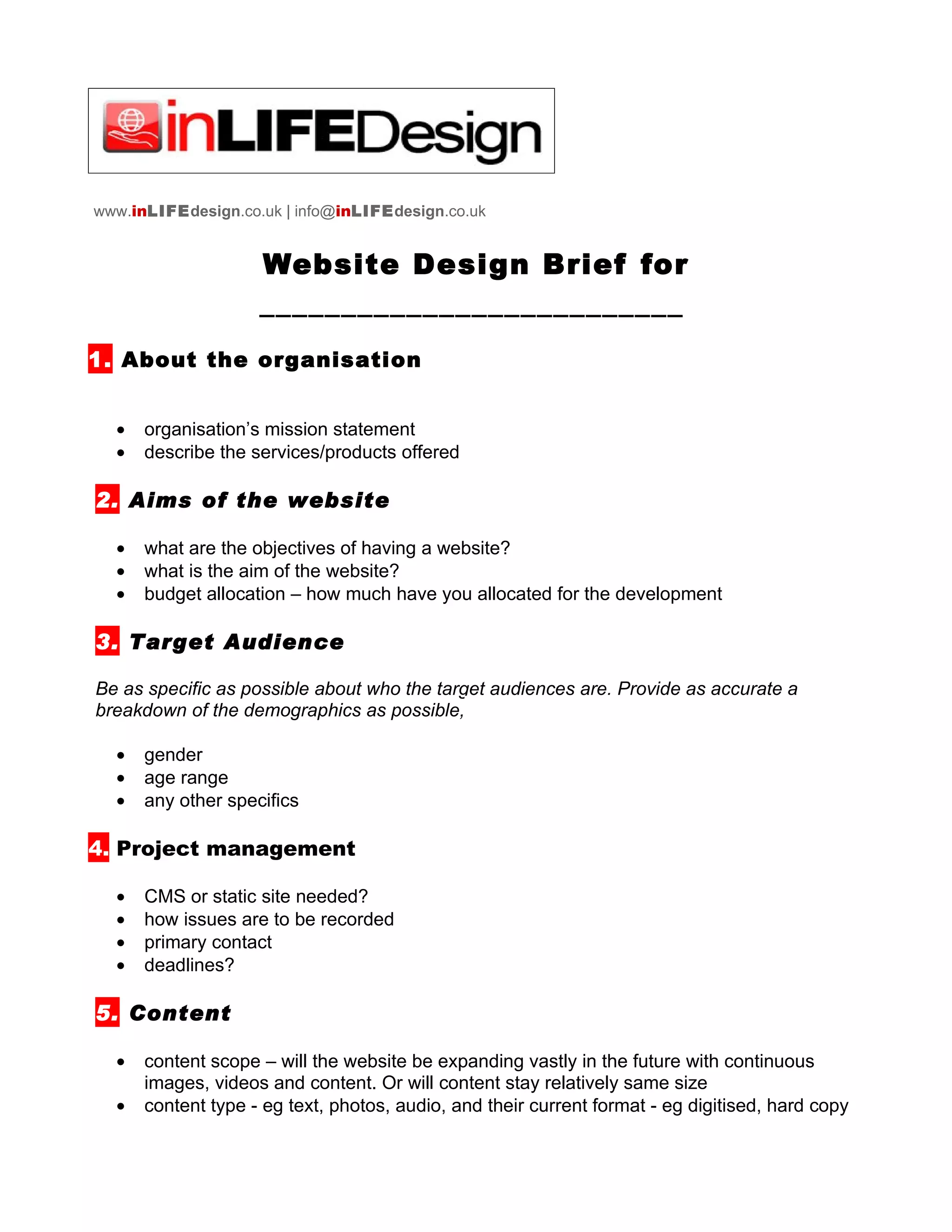 Web design brief template | DOC