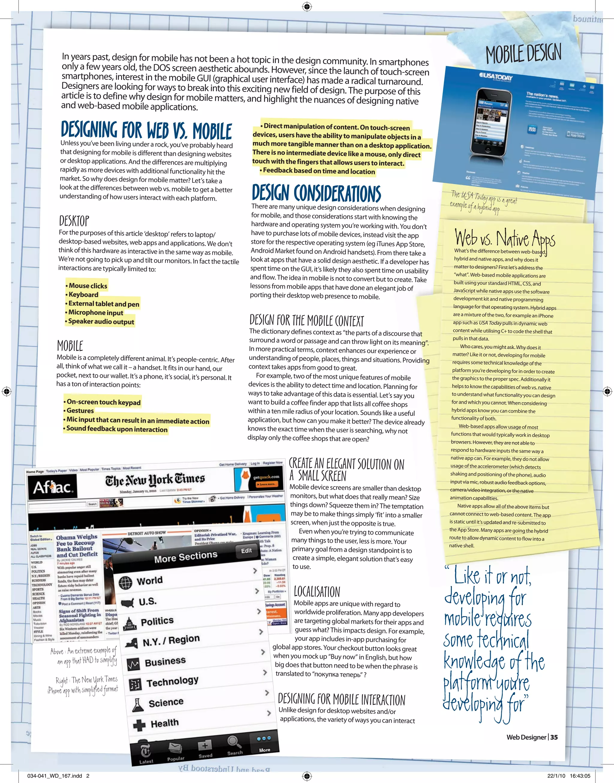 Mobile GUI Design - Web Designer Magazine Article | PDF
