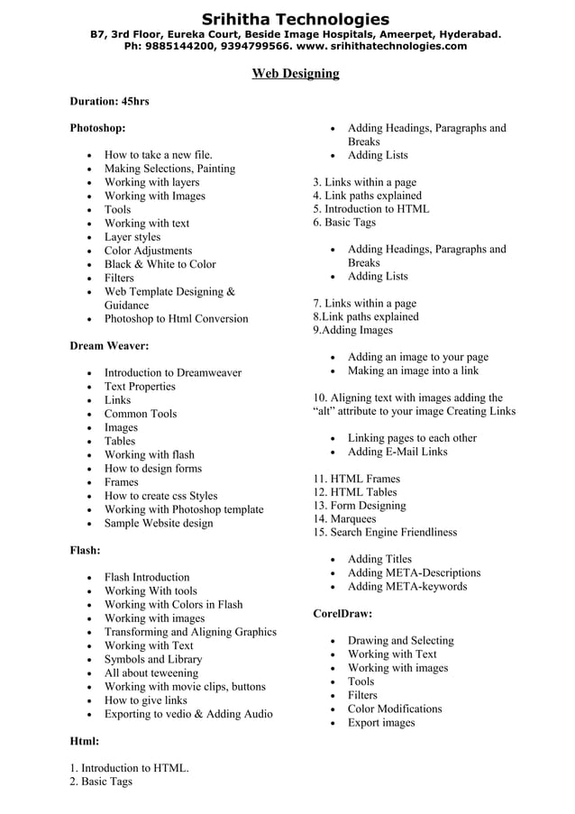 Web Designing Online Training | PDF