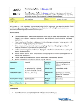 Web Developer Job Description Template by Bayt.com