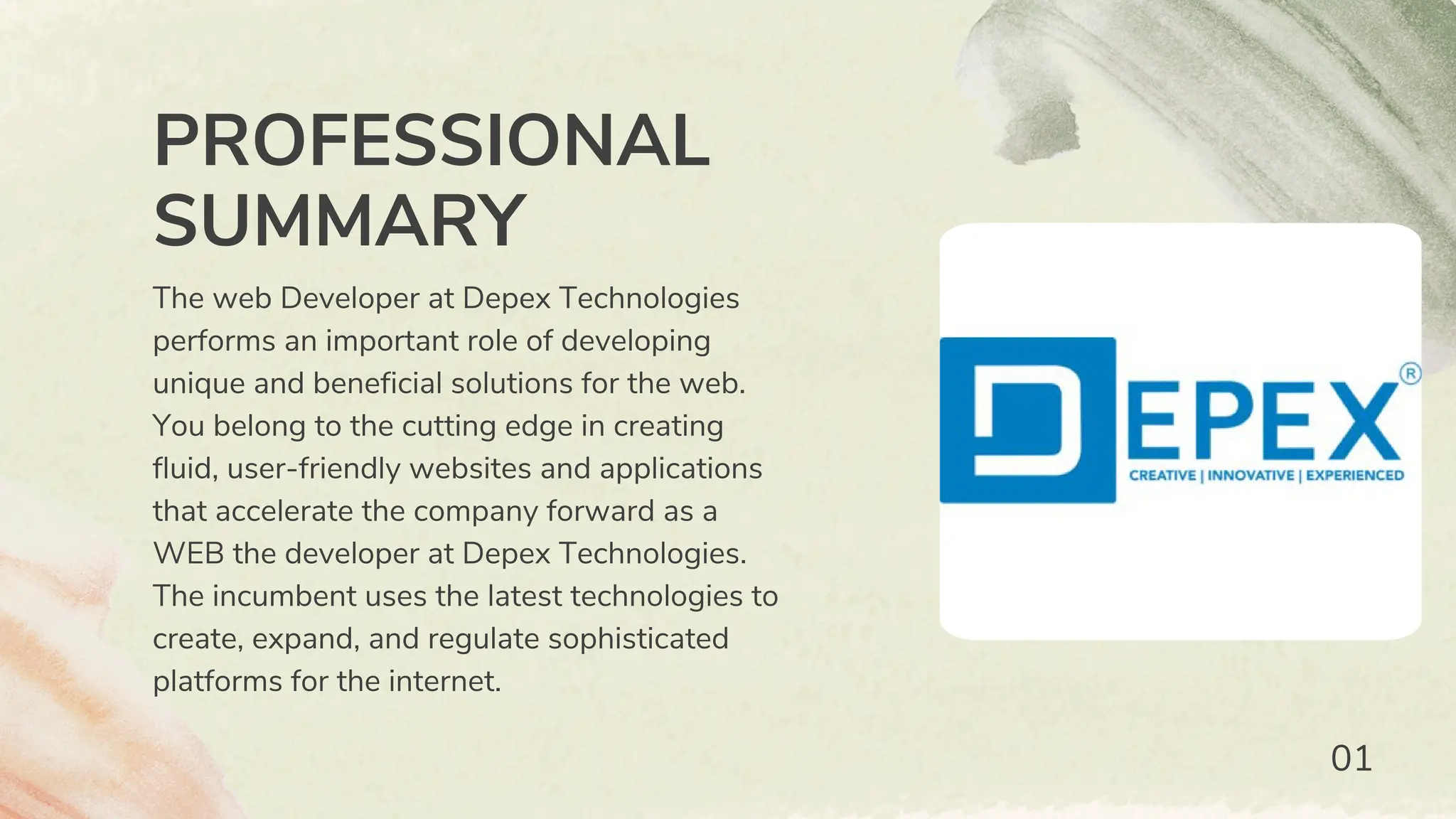 Web Developer Portfolio at Depex Technologies | PPT