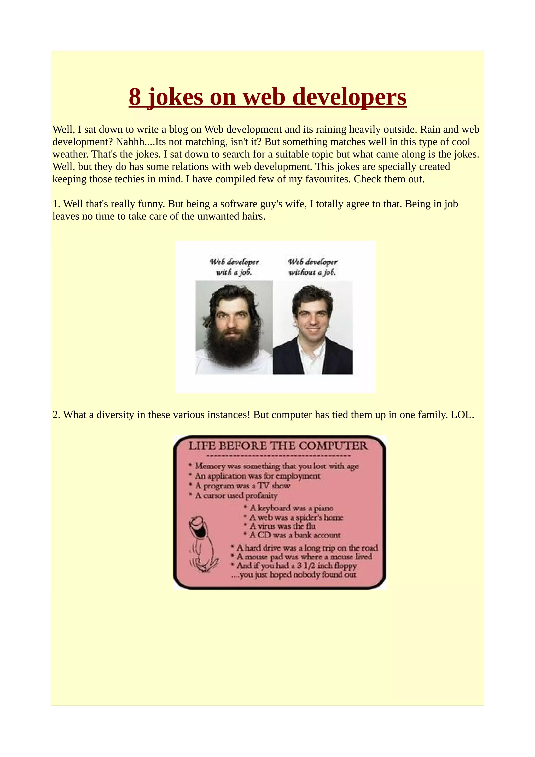 8 jokes on web developers | PDF