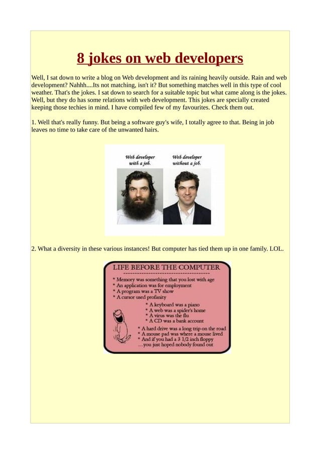 8 jokes on web developers | PDF
