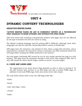 DYNAMIC CONTENT TECHNOLOGIES ASP(ACTIVE SERVER PAGES) | PDF
