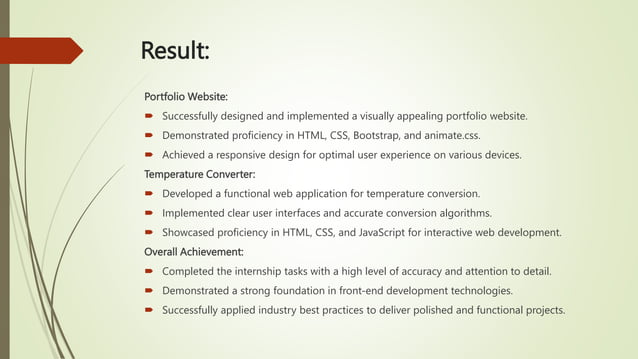 Web Development Internship at Bharat Intern | PPTX