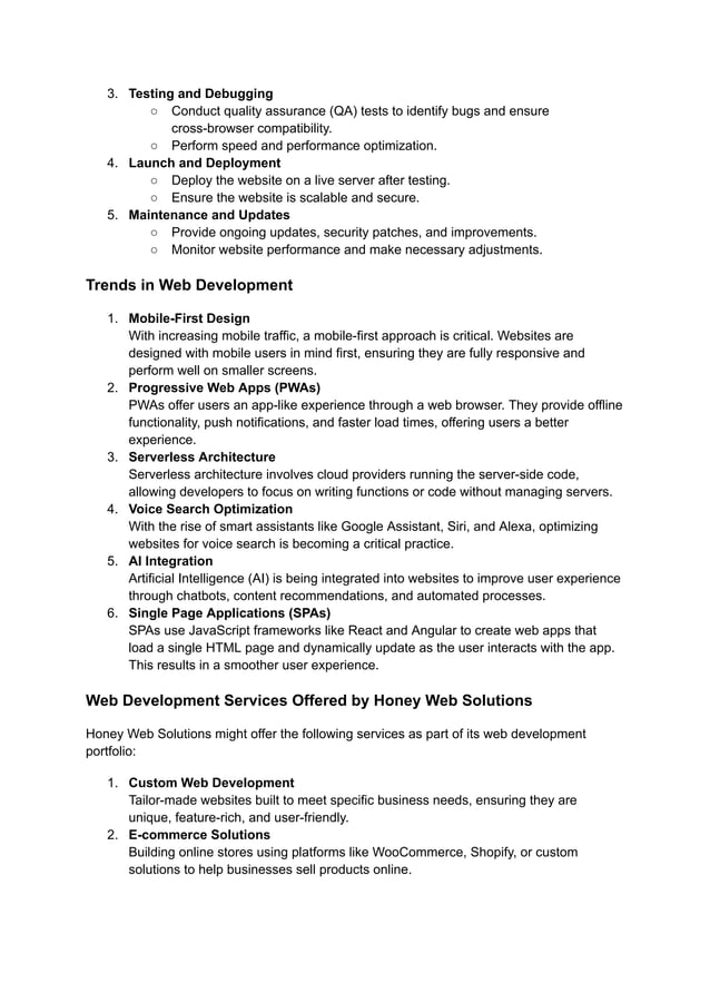 Web Development - Honey Web Solutions | PDF