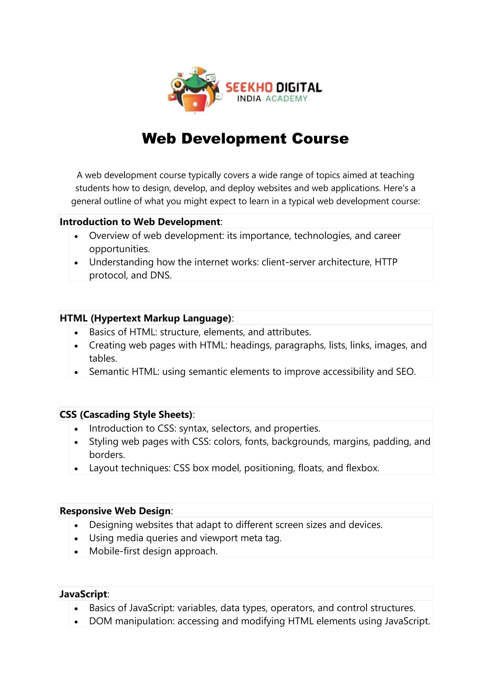 advance web development course in mohali | PDF