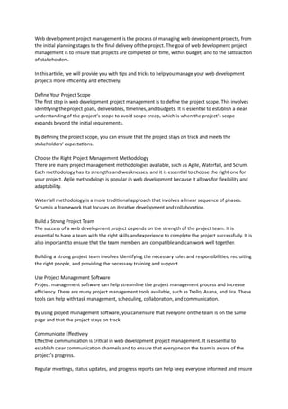 Web Development Project Management. | DOCX | Web Development | Internet