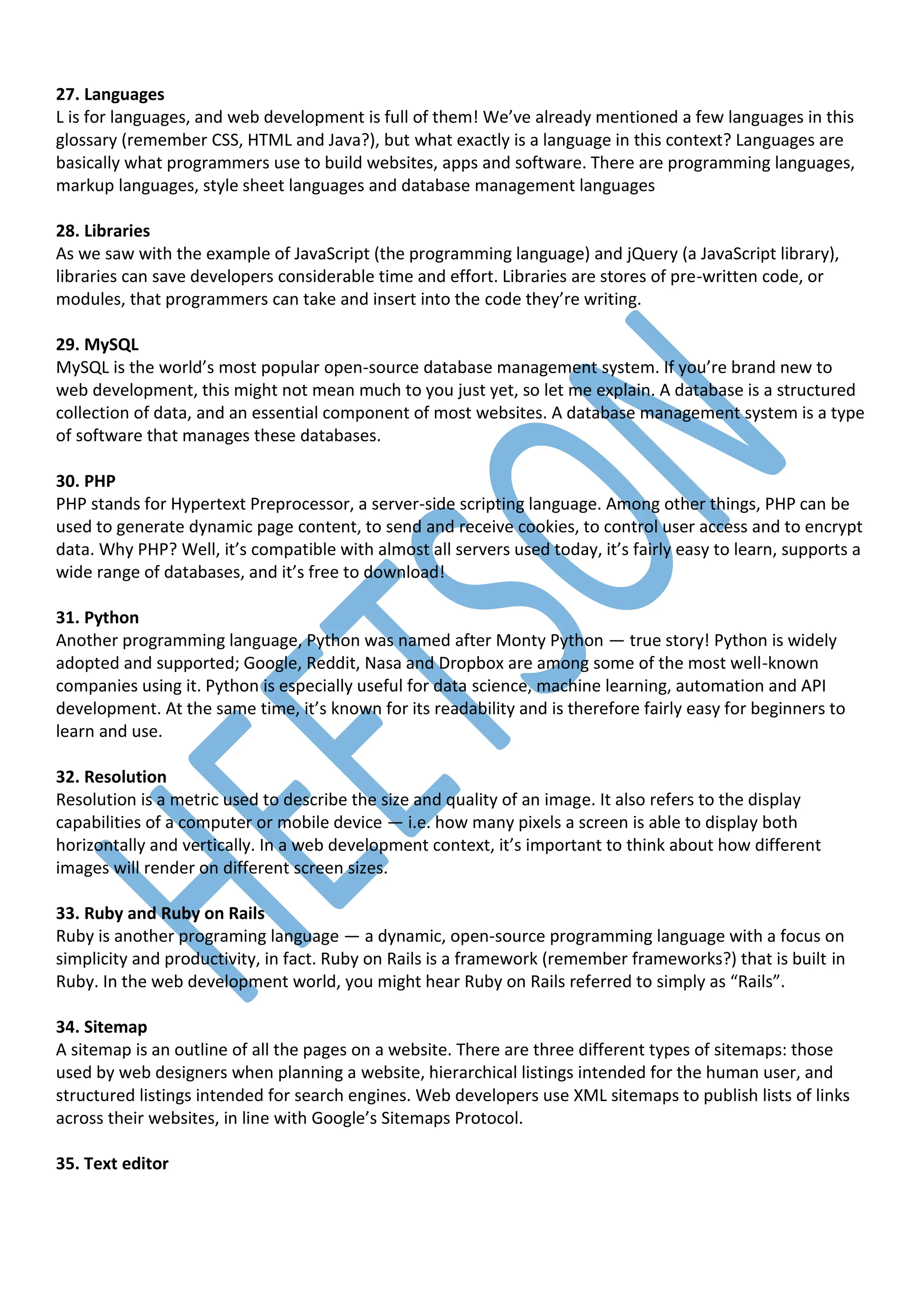 Web Development Terminolog, Terms and Important Definitions | PDF