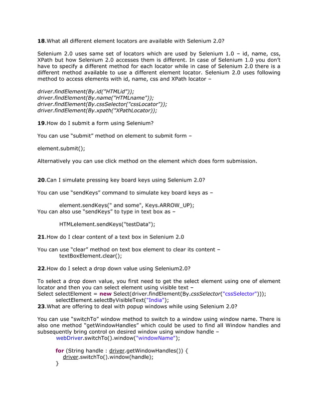 Selenium WebDriver FAQ's | PDF