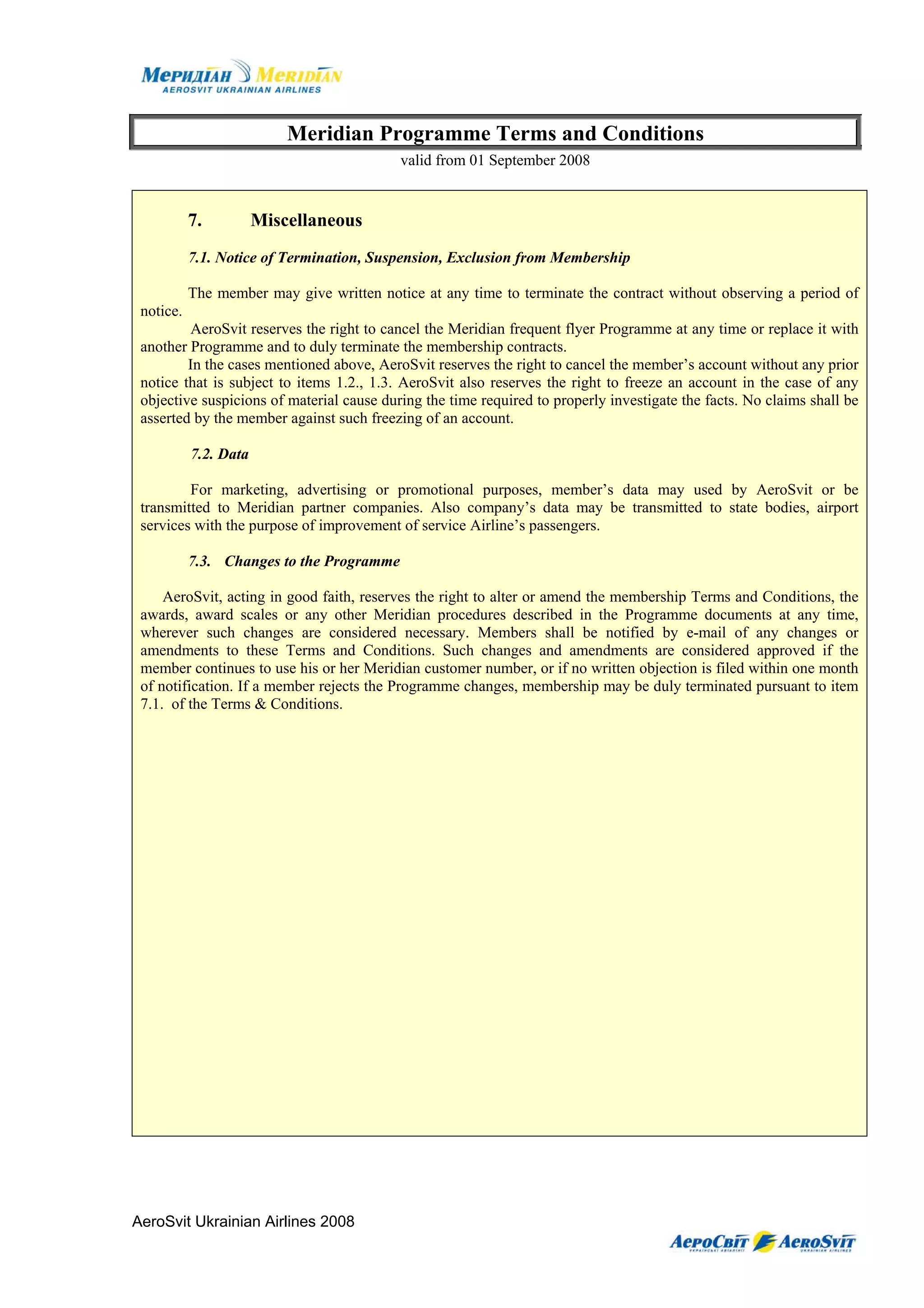 Meridian Terms and Conditions | PDF