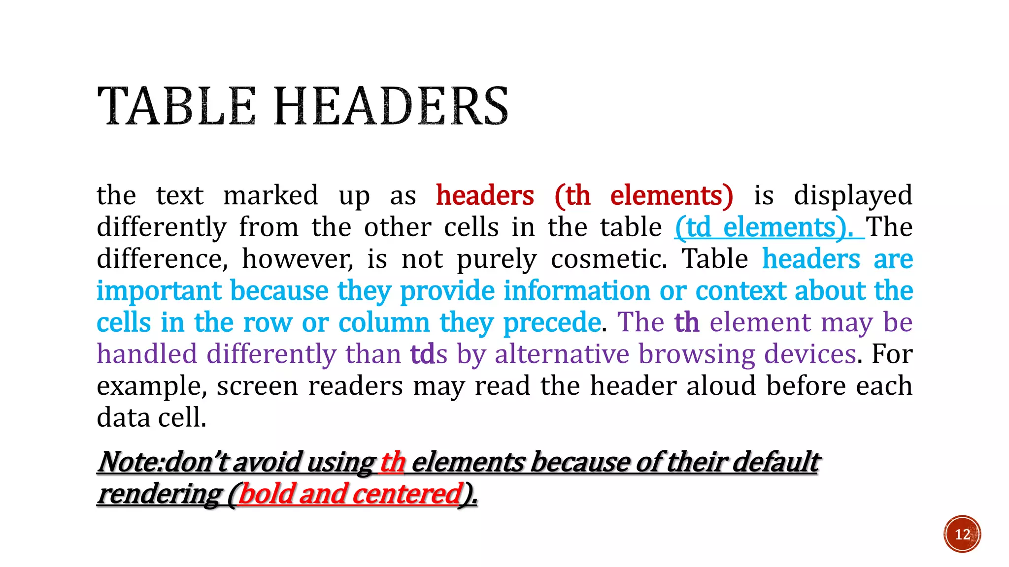 HTML Tables | PPTX