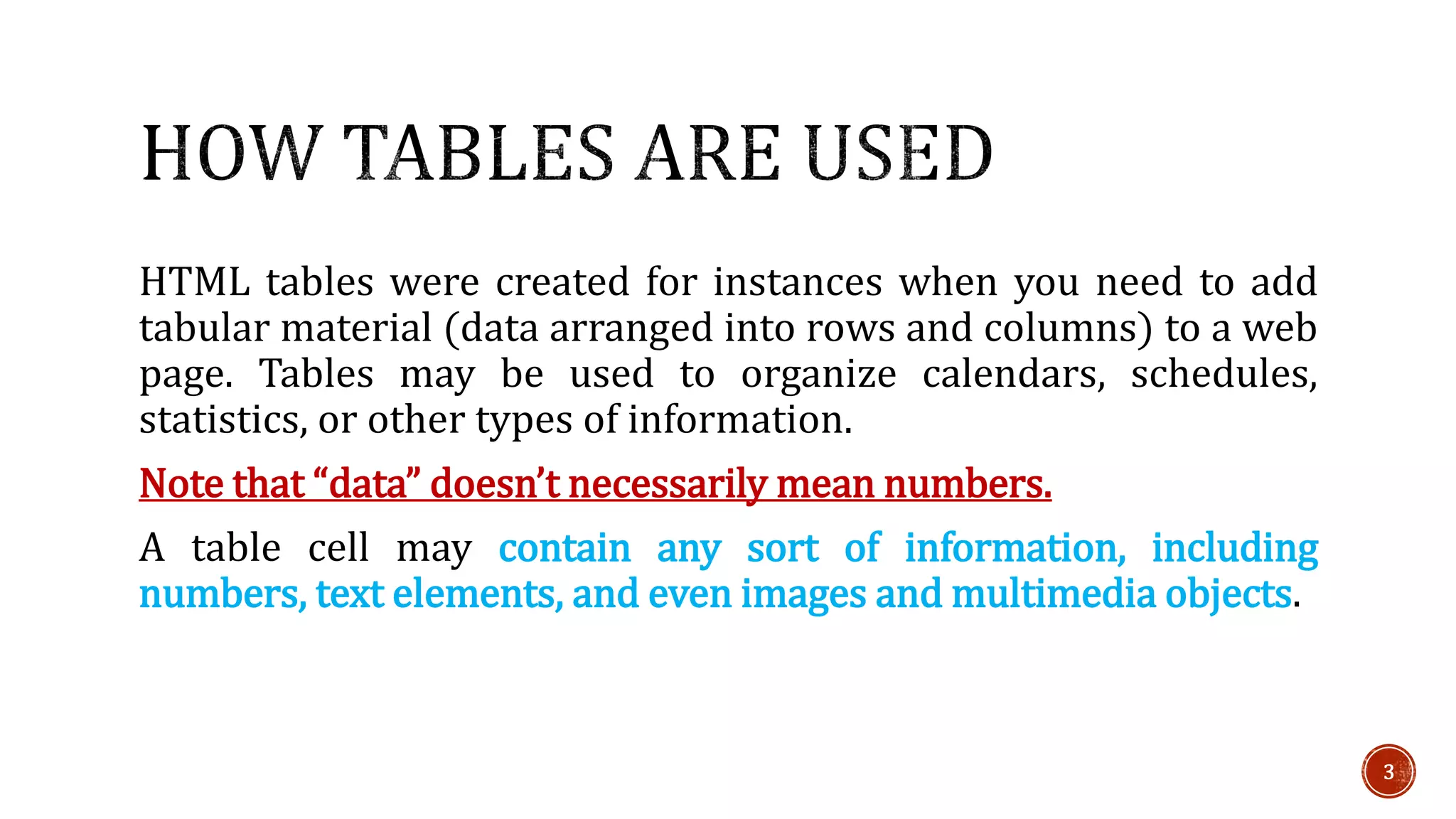 HTML Tables | PPTX | Web Design and HTML | Internet