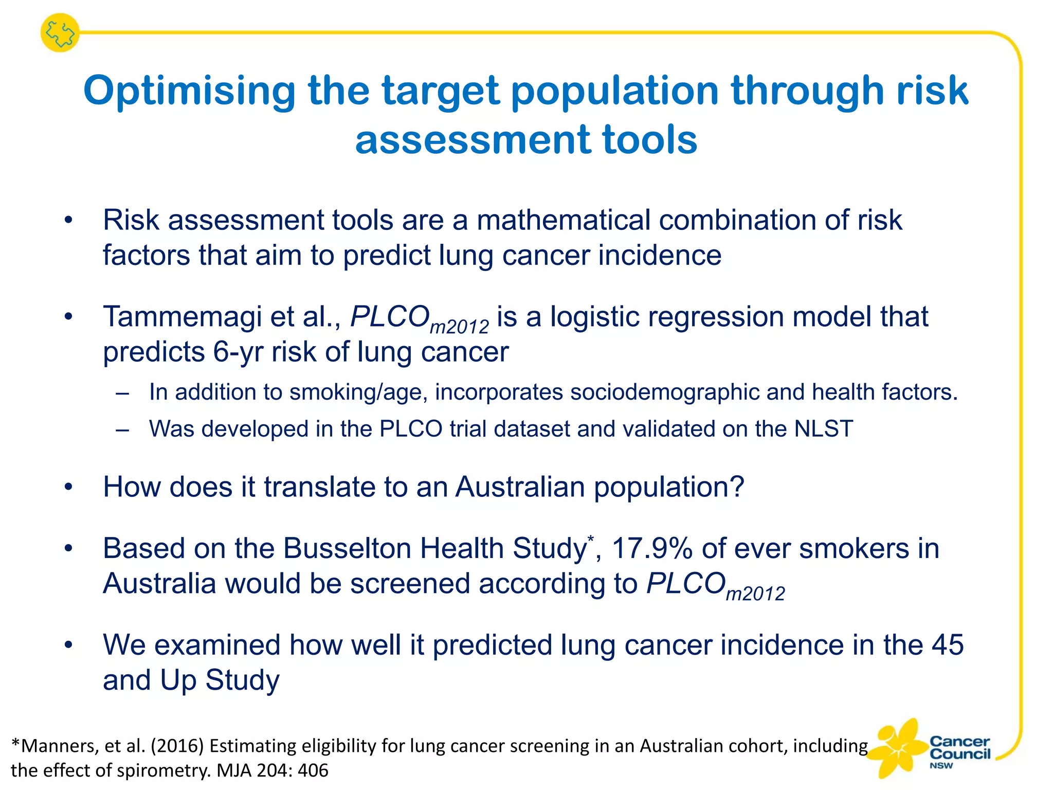 Identifying individuals at high risk for lung cancer in Australia | PDF