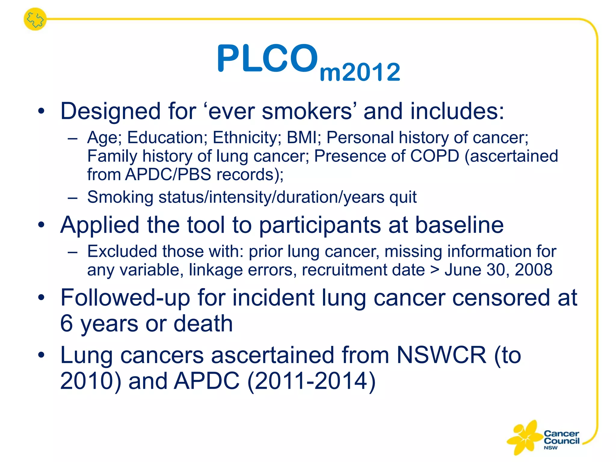 Identifying individuals at high risk for lung cancer in Australia | PDF