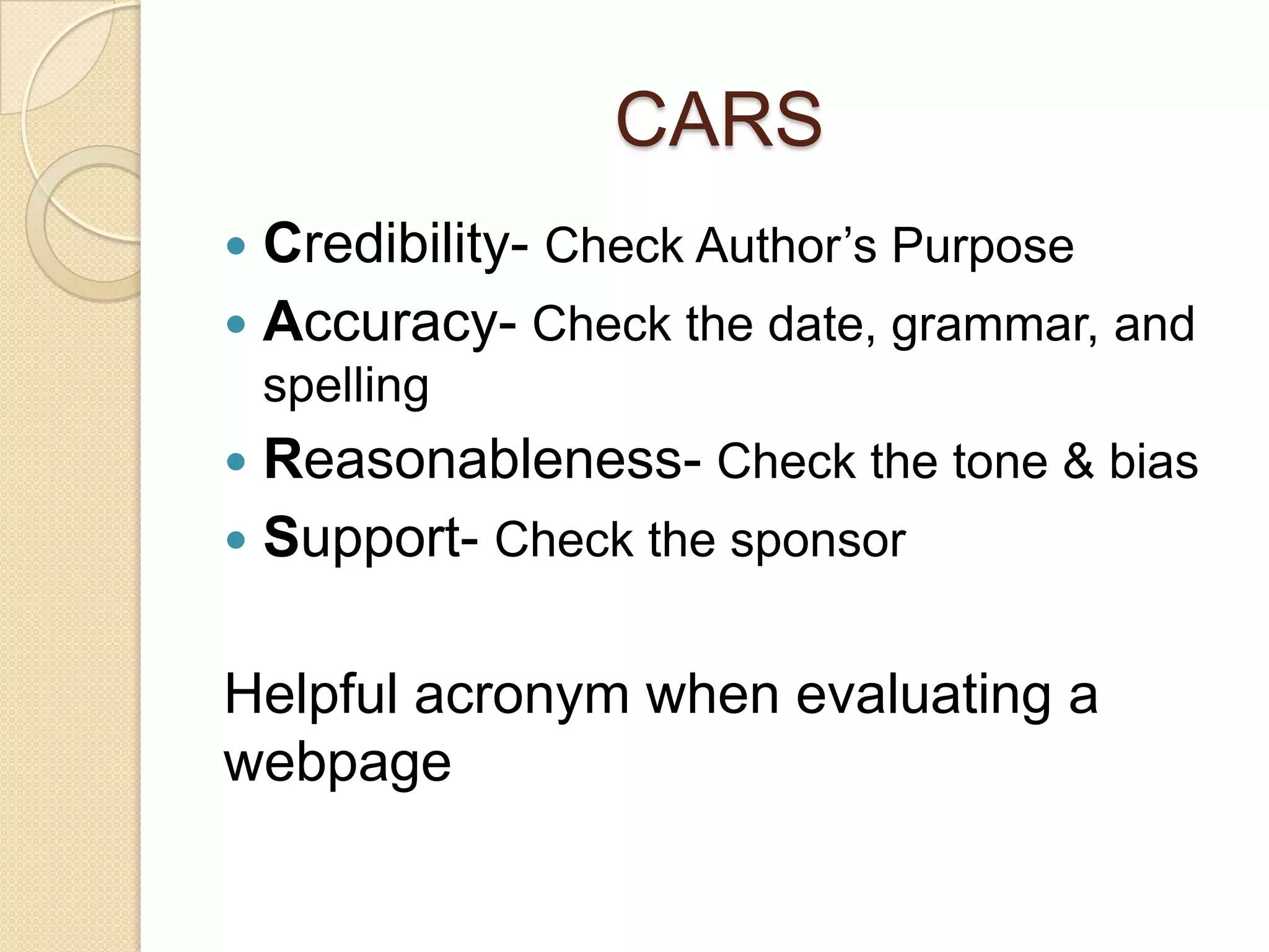 Web evaluation presentation | PPTX | Internet Safety | Parenting