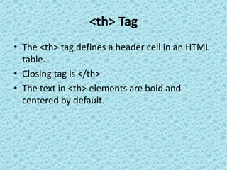 HTML Table Tags | PPTX