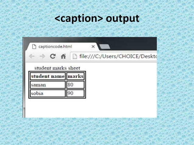Web html table tags | PPTX