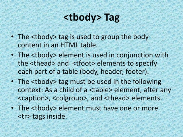 Web html table tags | PPTX