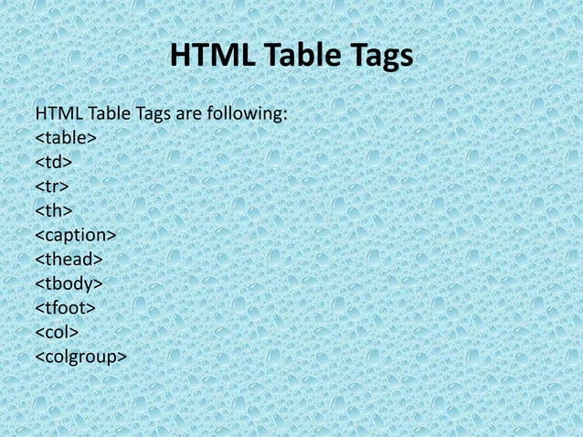 Web html table tags | PPTX