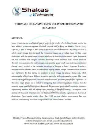 WEB IMAGE RE-RANKING USING QUERY-SPECIFIC SEMANTIC SIGNATURES | DOC | Web Design and HTML | Internet
