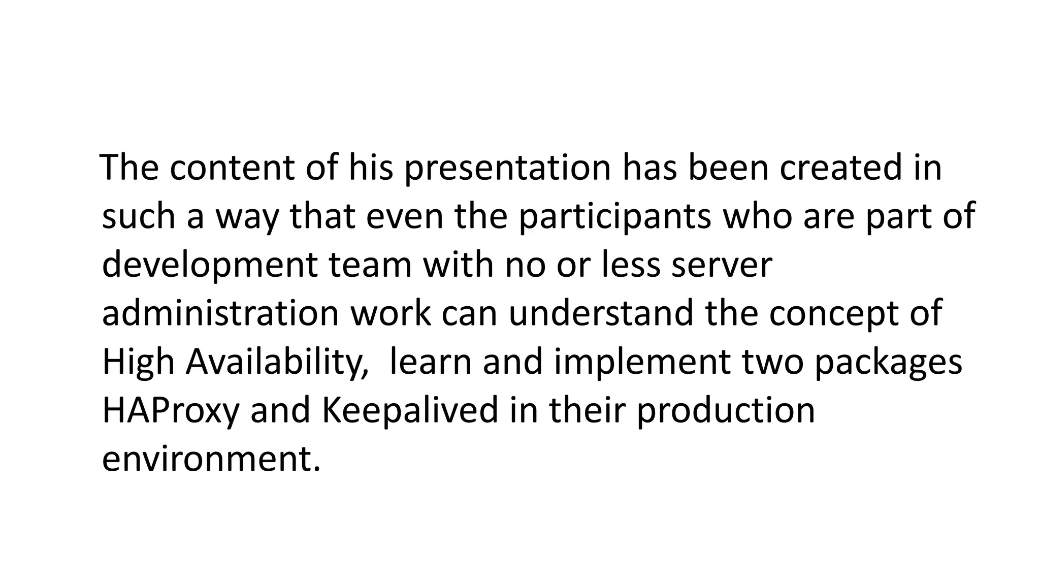 HA Deployment Architecture with HAProxy and Keepalived | PDF