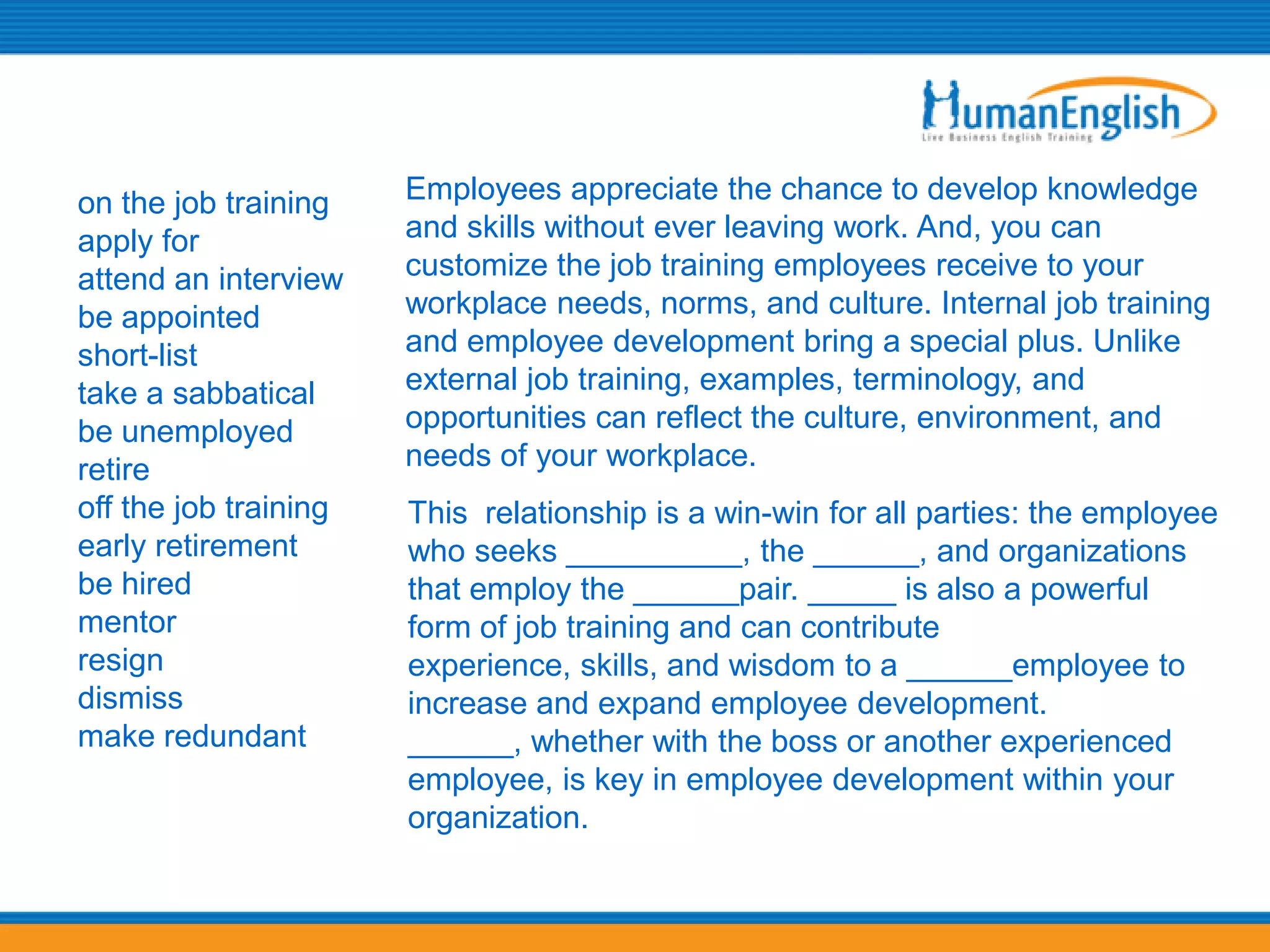 English for HR Managers: Language for Training and Continuous ...